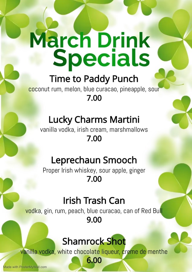 March Drink Specials at Sandbar Grill - Sandbar Grill Dunedin